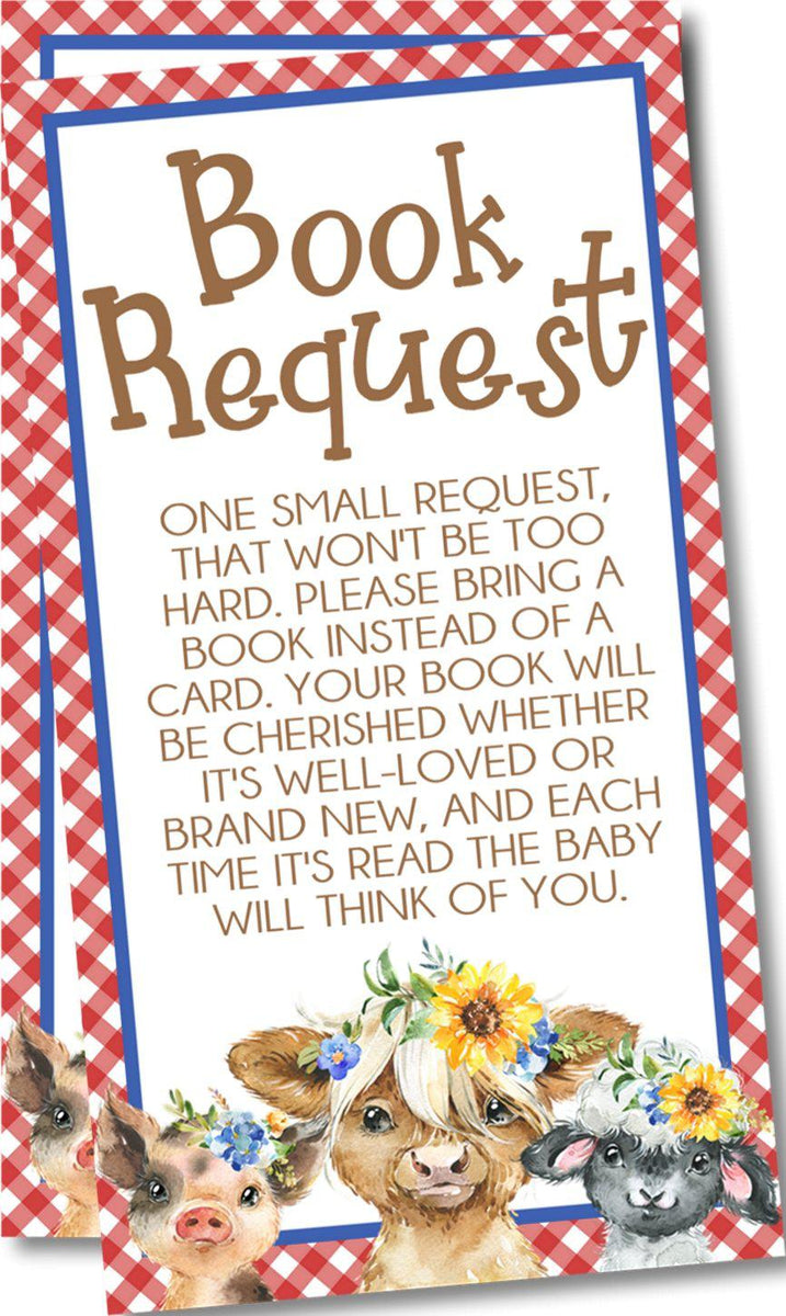 Girls Farm Animals Book Request Cards – Party Beautifully