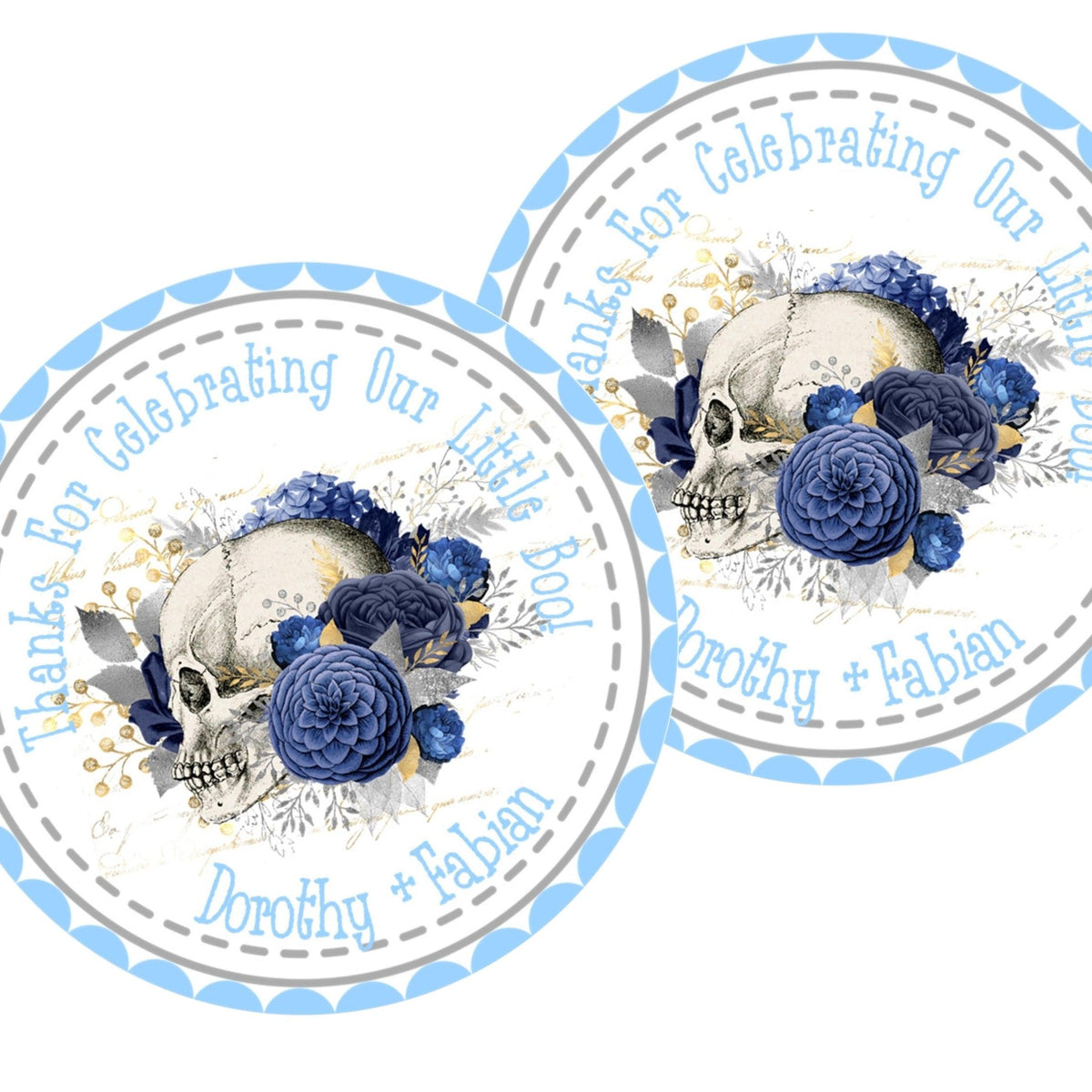 Boys Halloween Skull Baby Shower Stickers | Blue Floral Skull Favor ...
