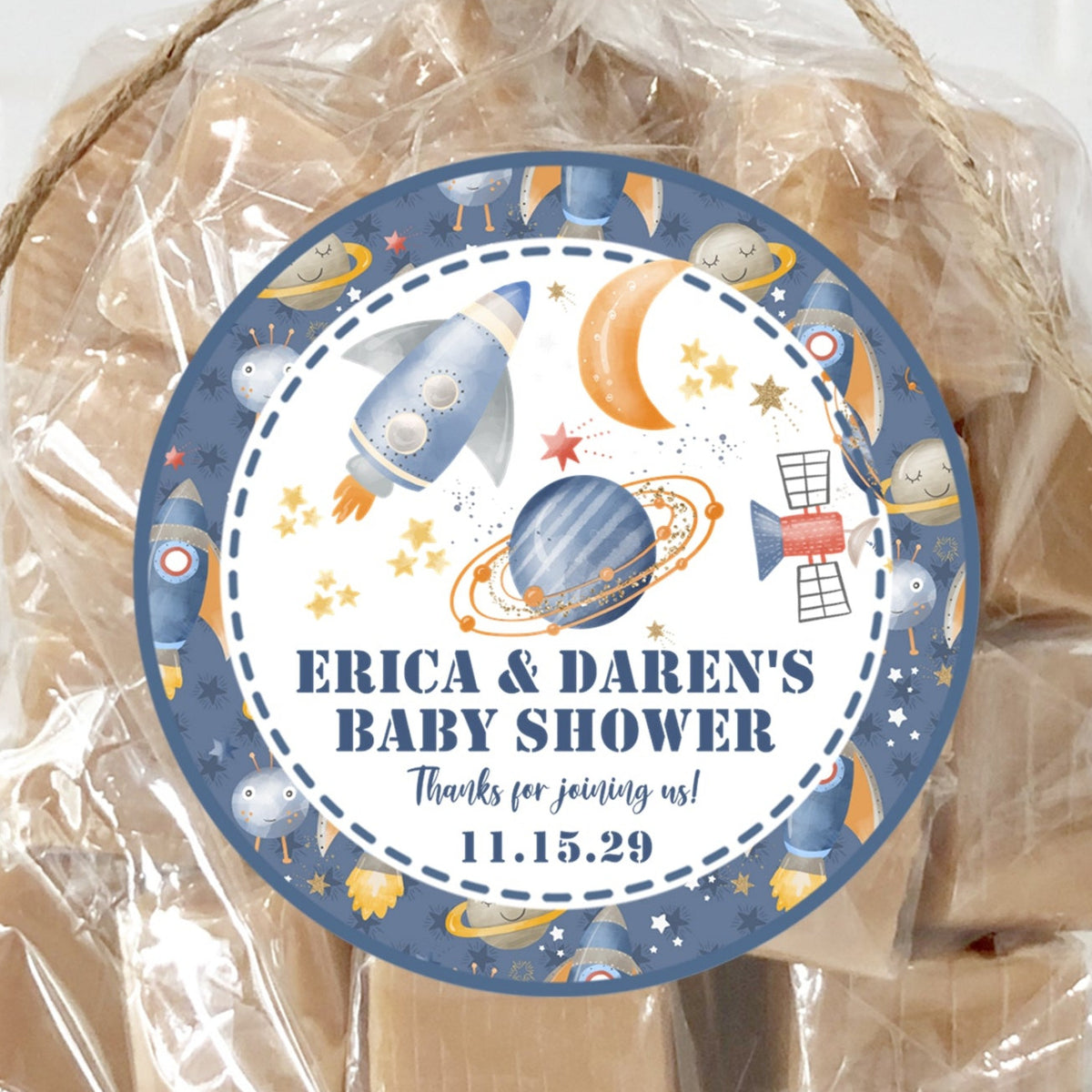 Outer Space Baby Shower Stickers | Rocket Planet Favor Labels | Blue ...