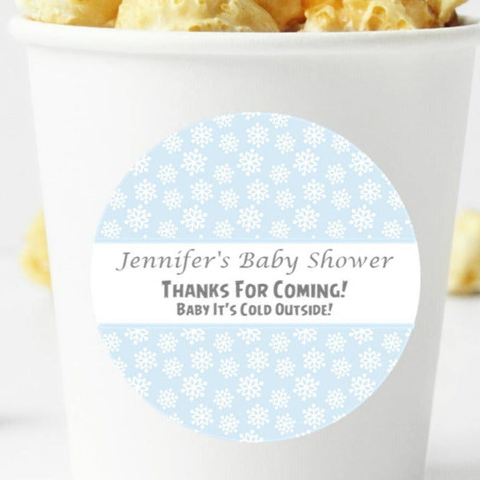 Snowflake Pattern Baby Shower Stickers | Blue Winter Theme Favor Labels ...