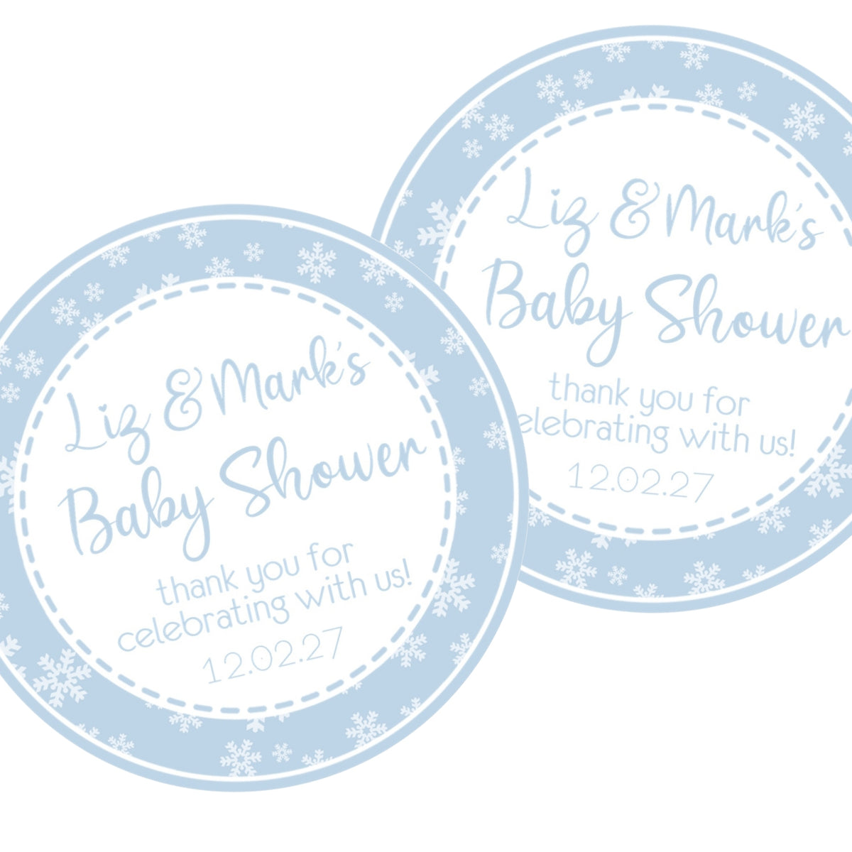 Blue Snowflake Border Baby Shower Stickers | Winter Baby Shower Favor ...