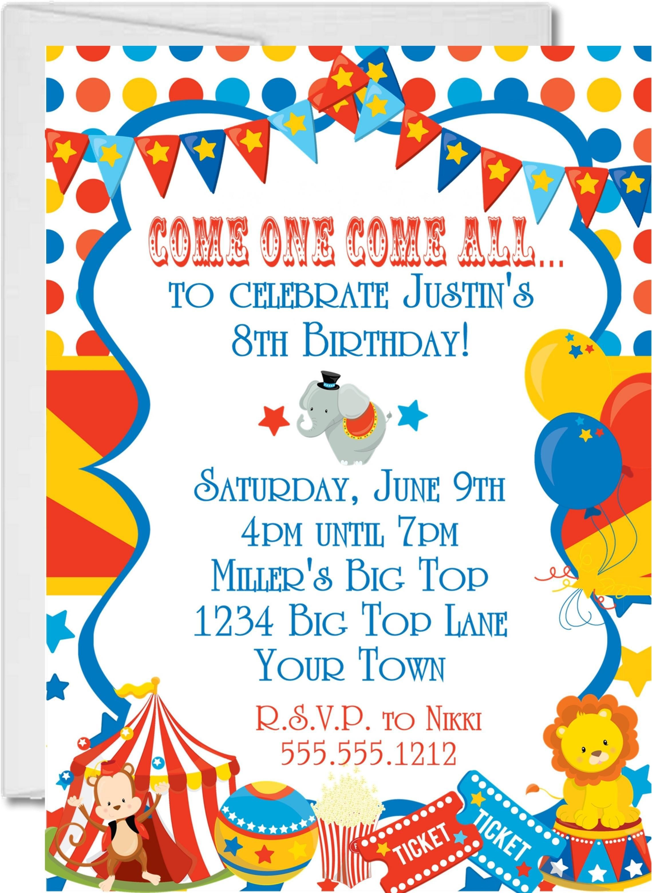 Circus Birthday Invitation Wording Circus Birthday Invitation Stock