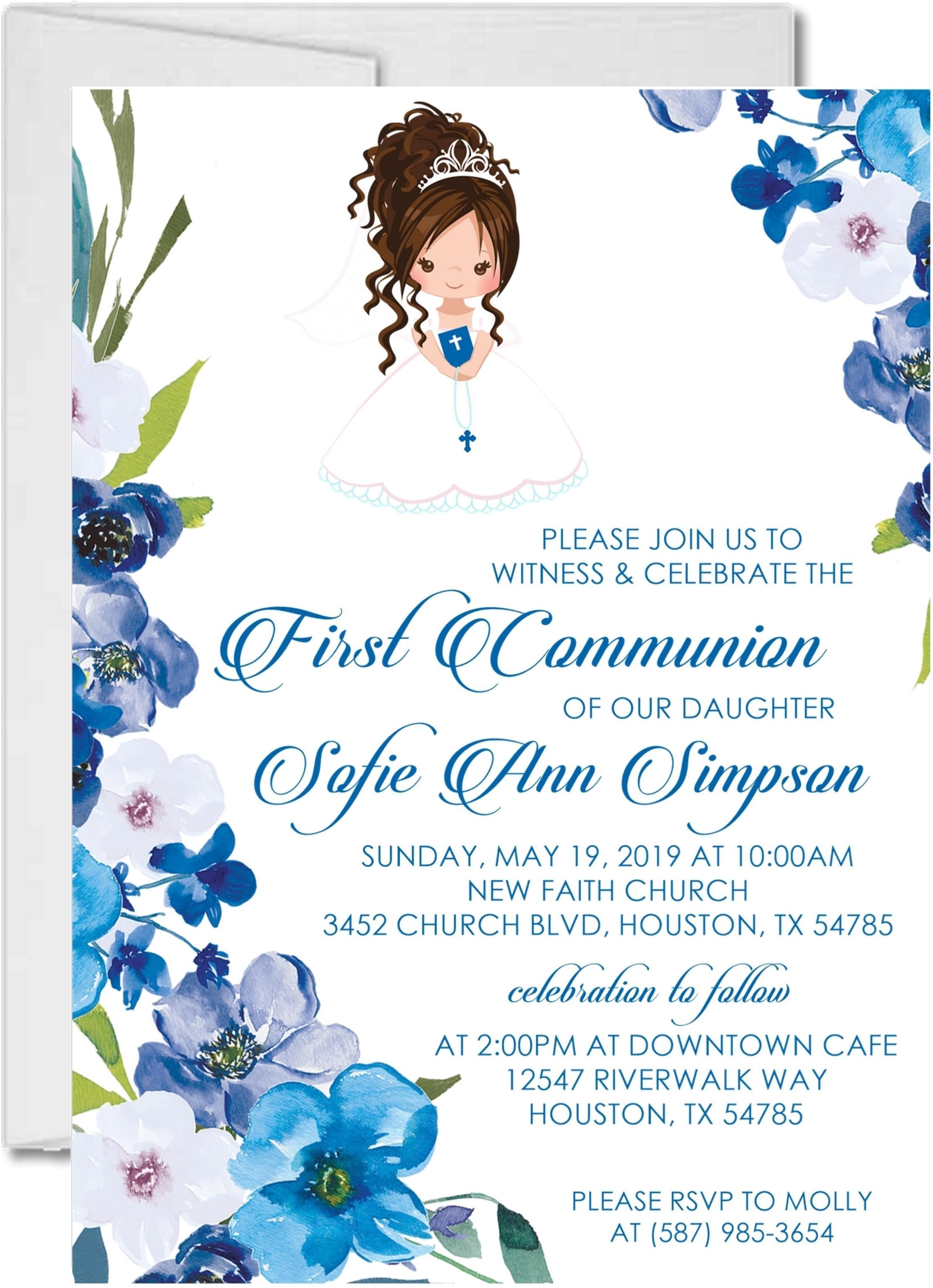 Communion Invitations For Girls Whimsical Wreath First Holy