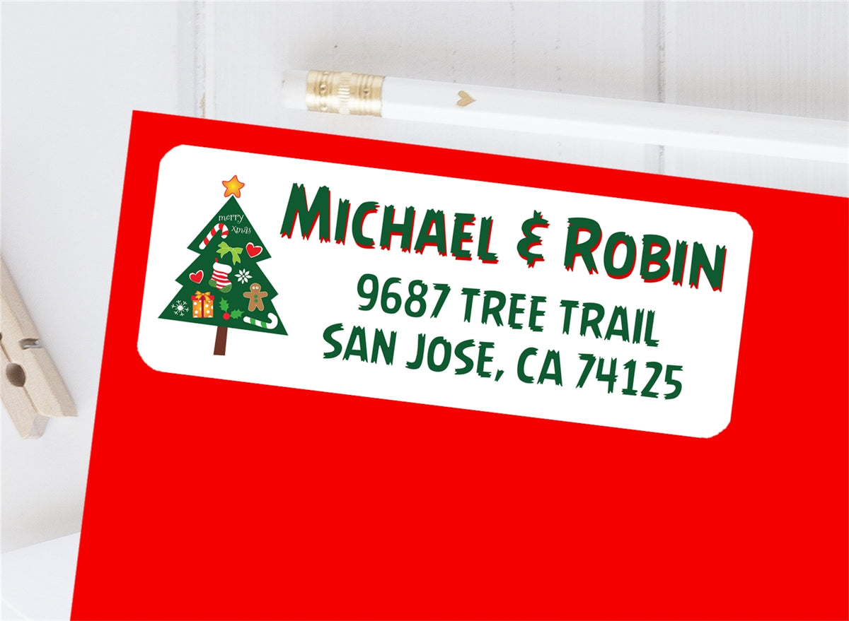 Holiday Christmas Tree Address Labels – Party Beautifully