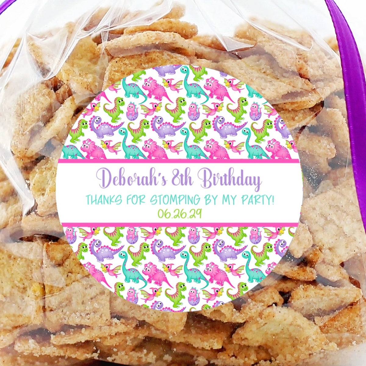 Girls Pink & Teal Dinosaur Birthday Stickers – Personalized Dino Favors ...