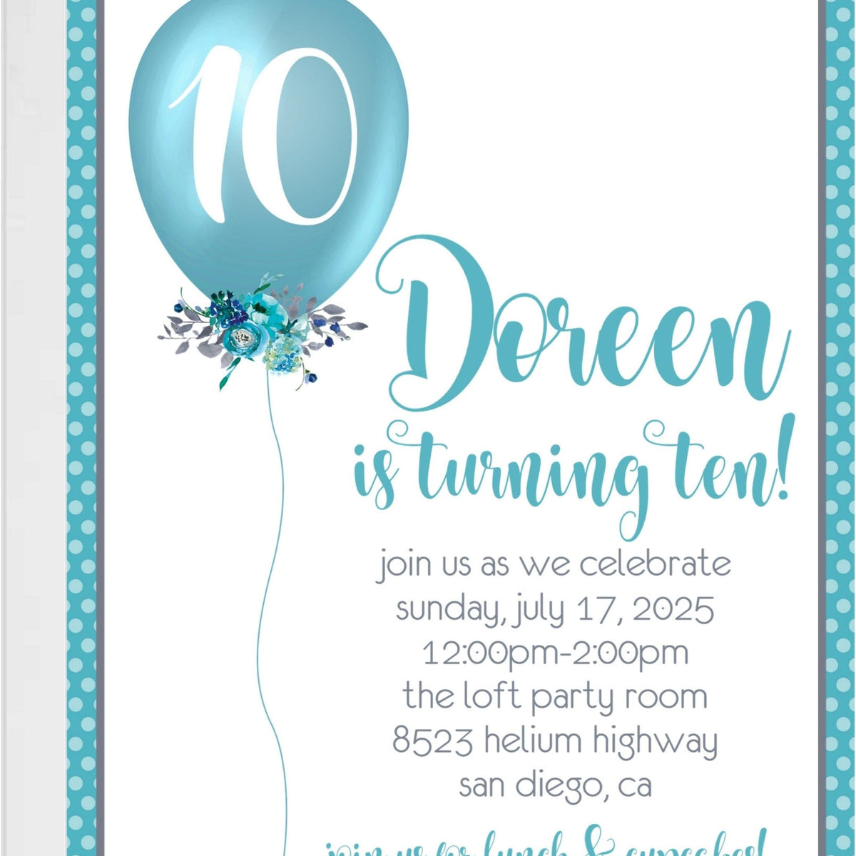 Turquoise Balloon Birthday Party Invitations – Party Beautifully