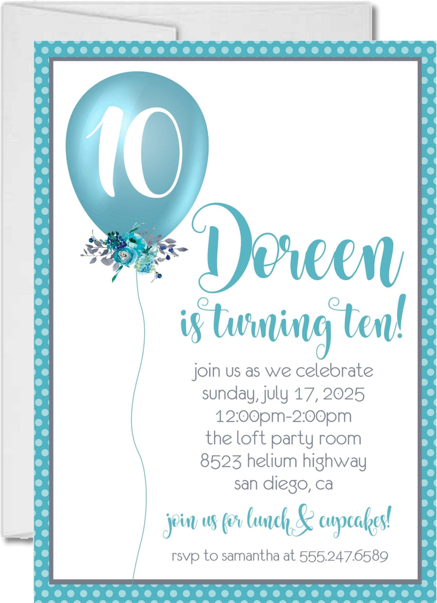 Turquoise Balloon Birthday Party Invitations – Party Beautifully