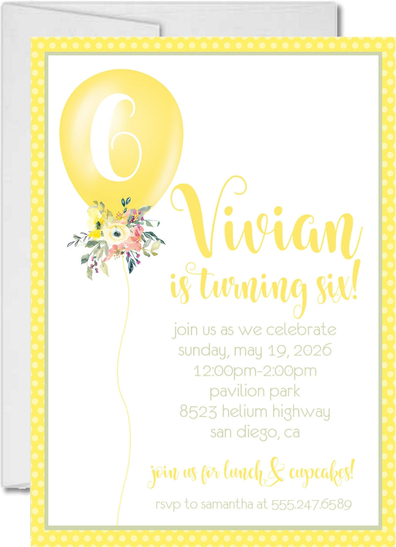 Yellow Balloon Birthday Party Invitations – Party Beautifully