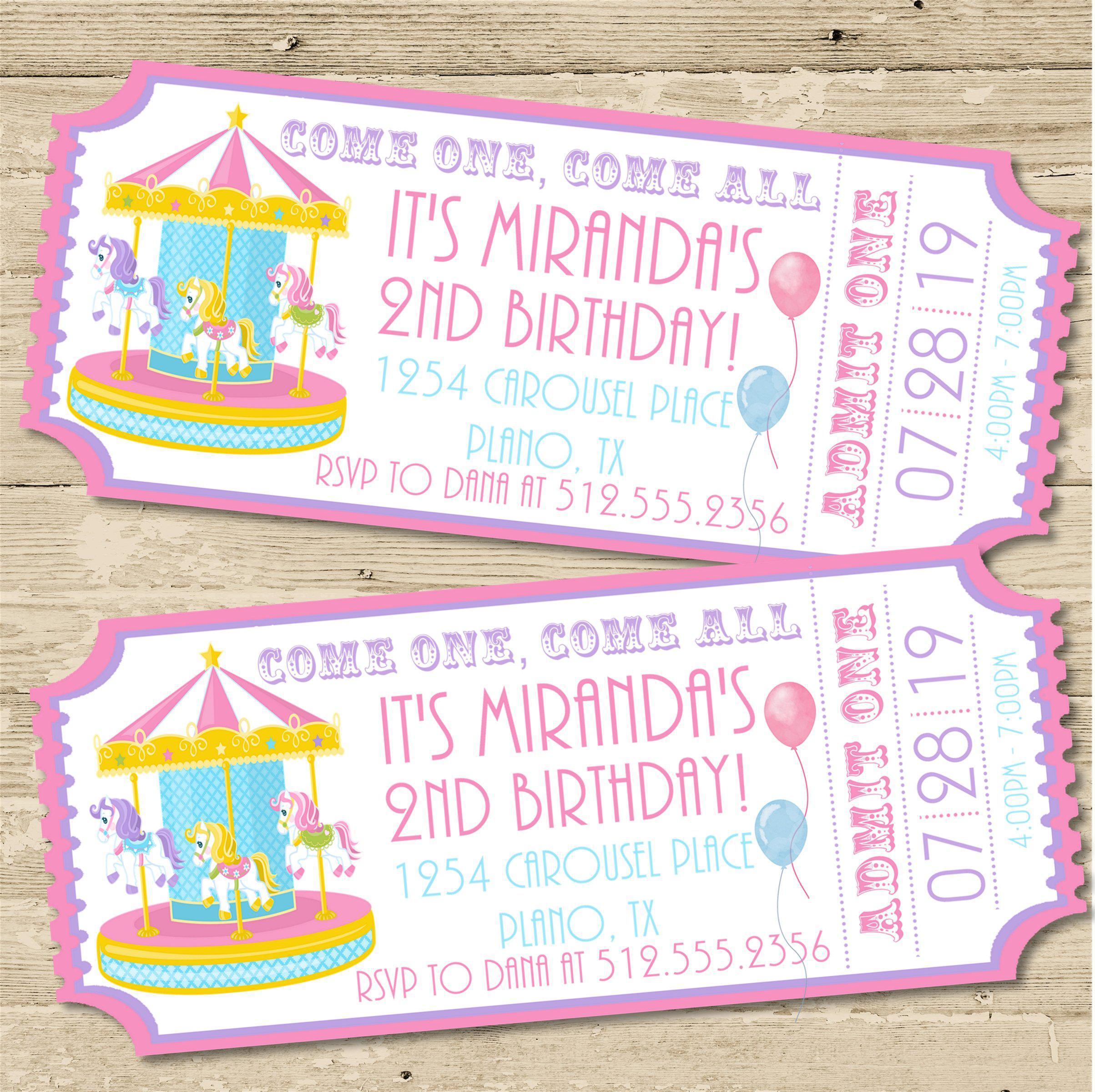 Circus Ticket Invitations Circus Kids Party Ticket Invitation Birthday