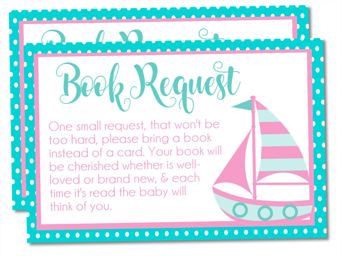 Girls Nautical Sailboat Book Request Cards — Party Beautifully