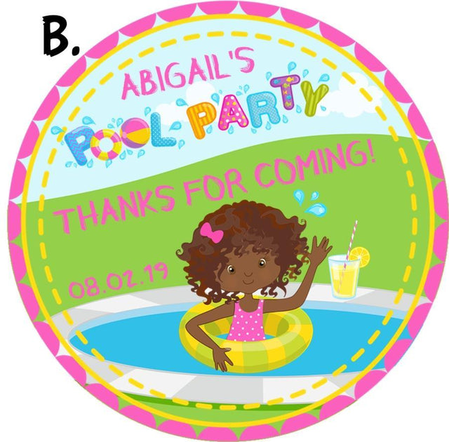 Girls Pool Birthday Stickers or Favor Tags – Party Beautifully