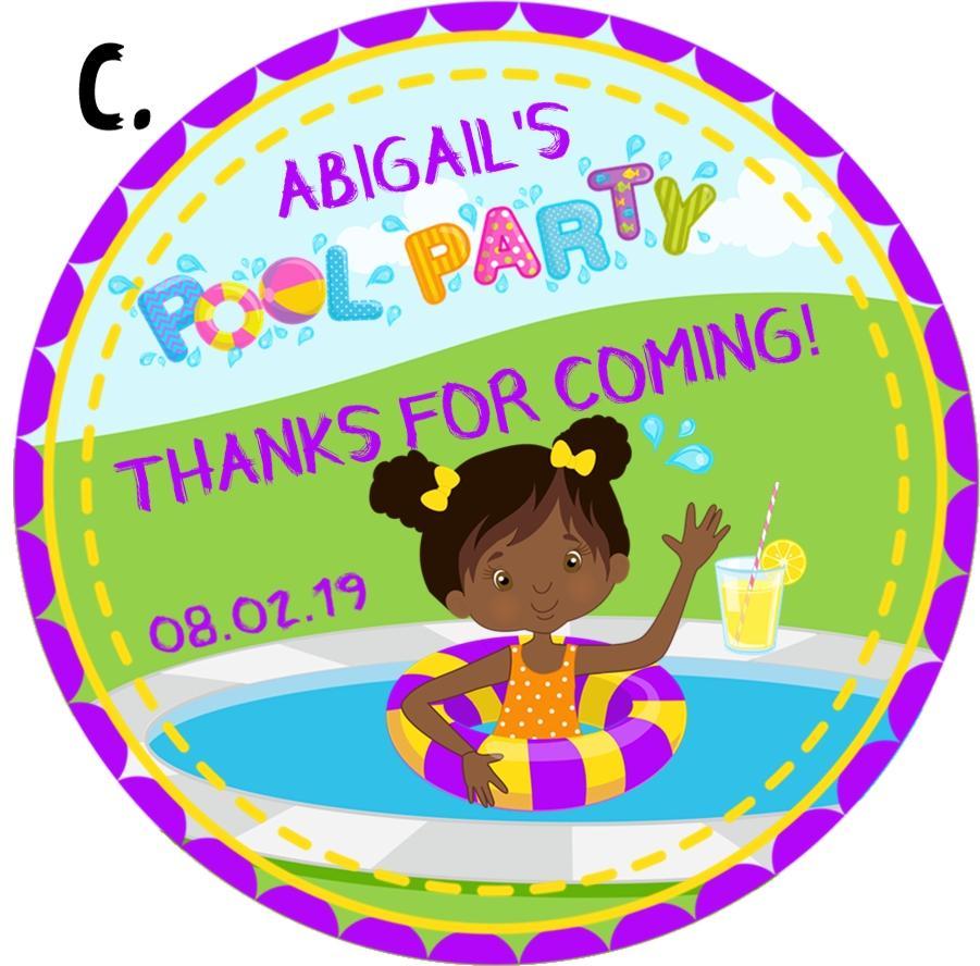 Girls Pool Birthday Stickers or Favor Tags – Party Beautifully