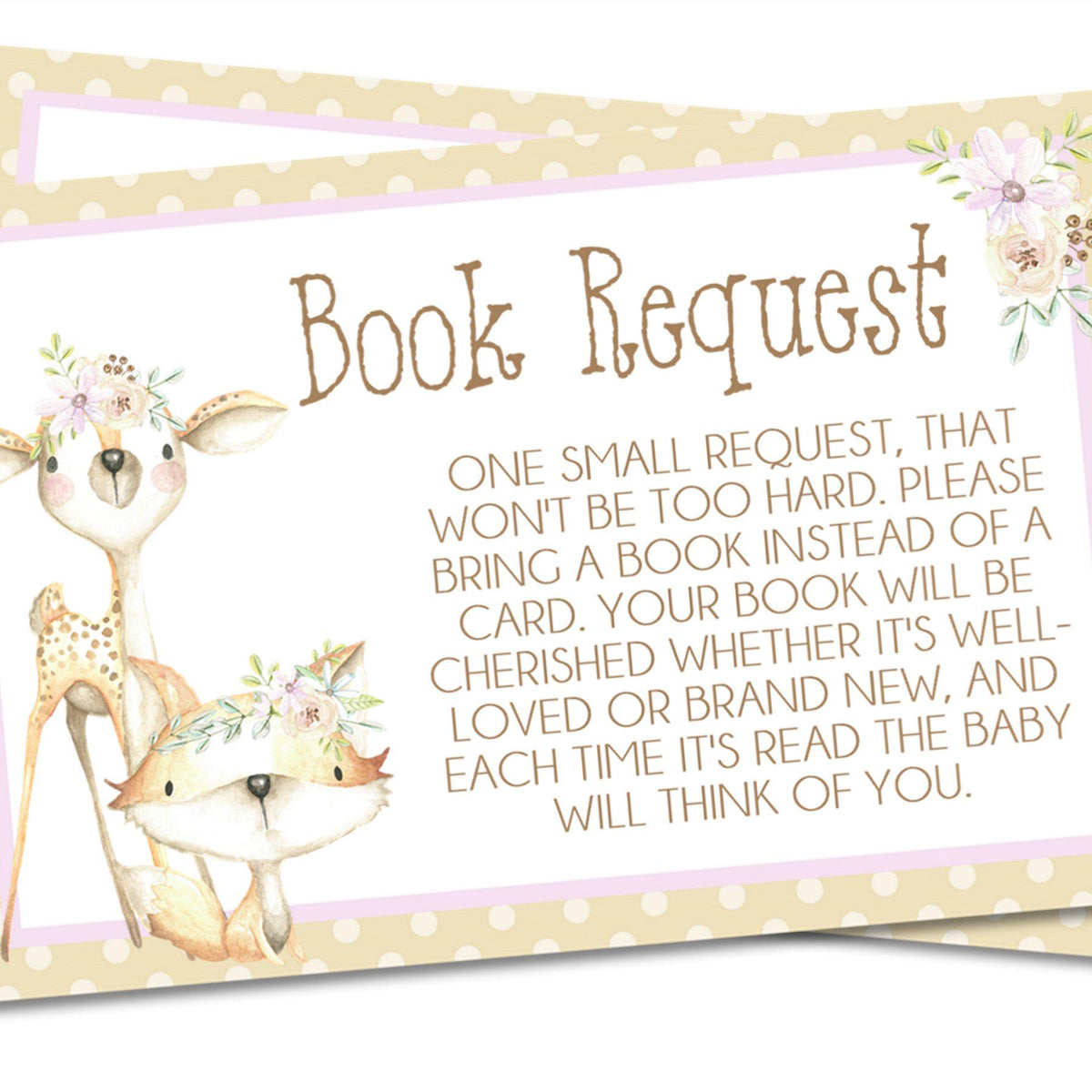 Girls Woodland Animals Book Request Cards – Party Beautifully