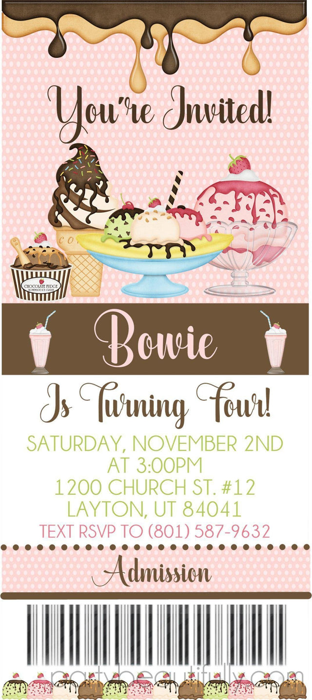 Ice Cream Birthday Party Ticket Invitations – Party Beautifully