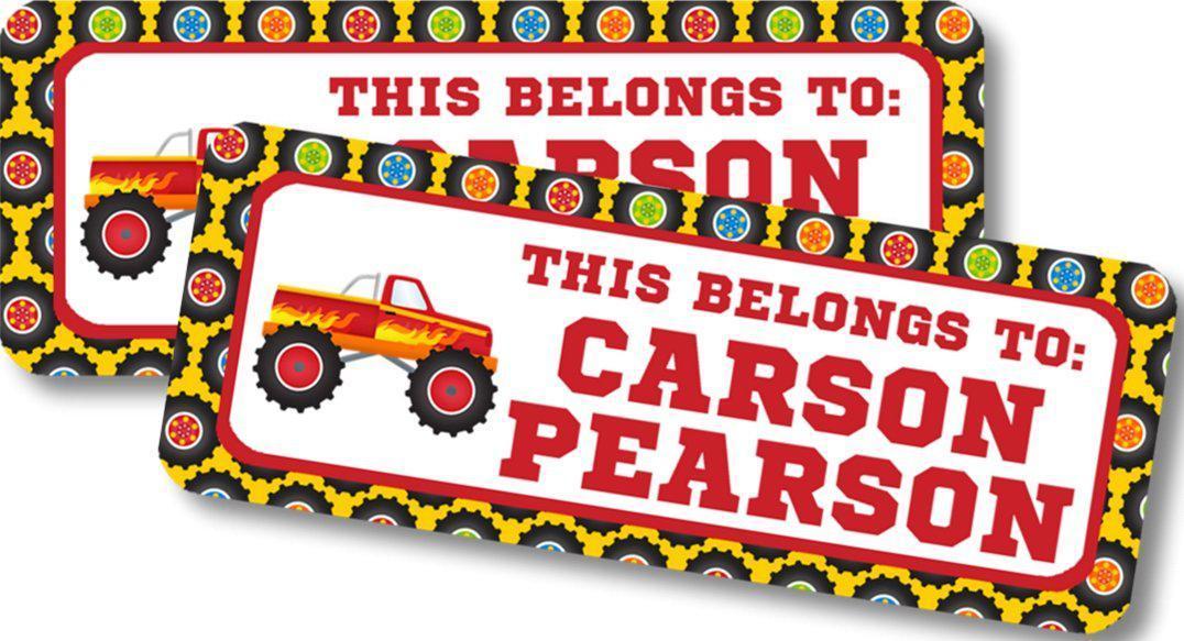 Monster Truck Back to School Name Labels – Party Beautifully
