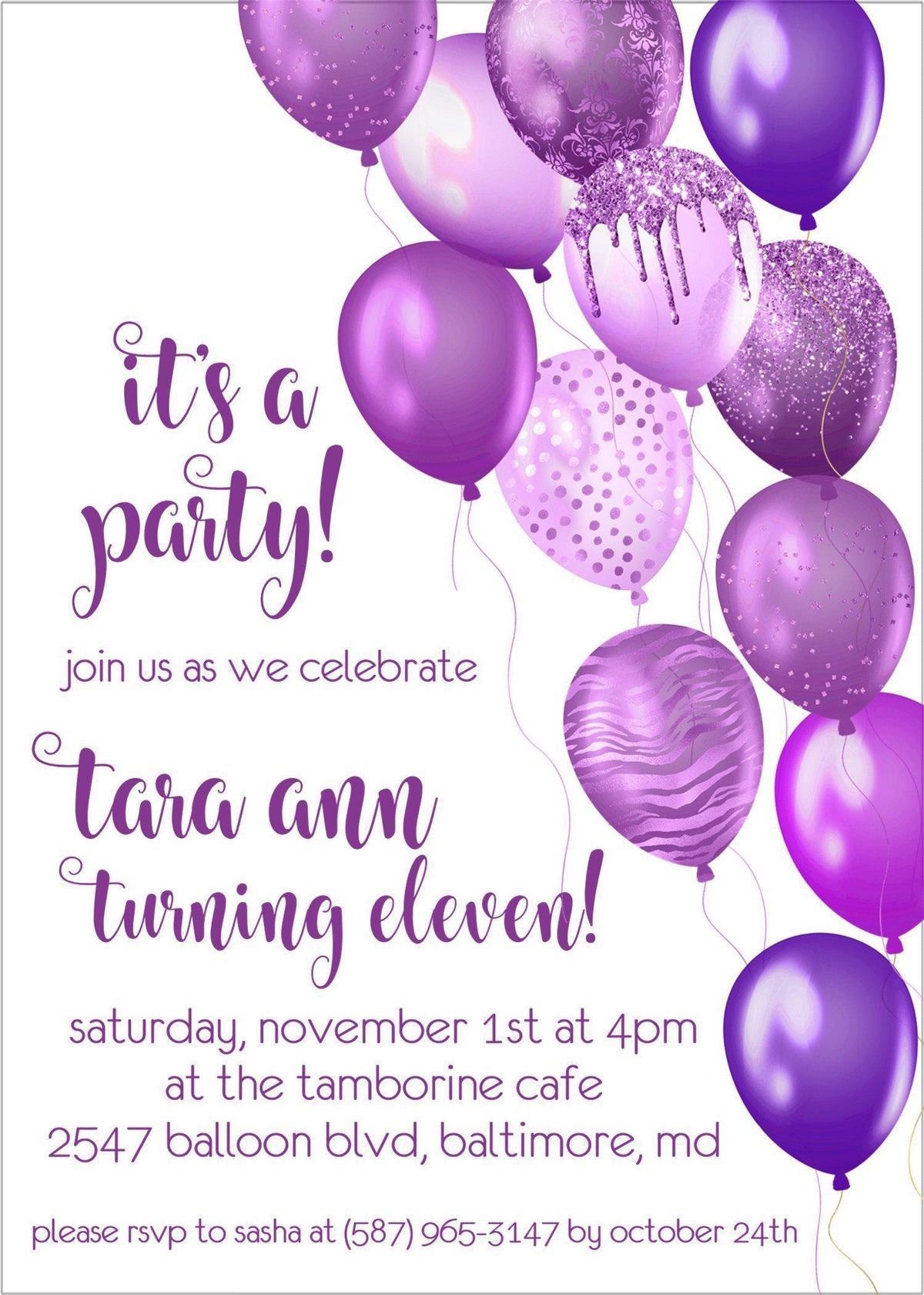 Purple Balloon Birthday Party Invitations — Party Beautifully
