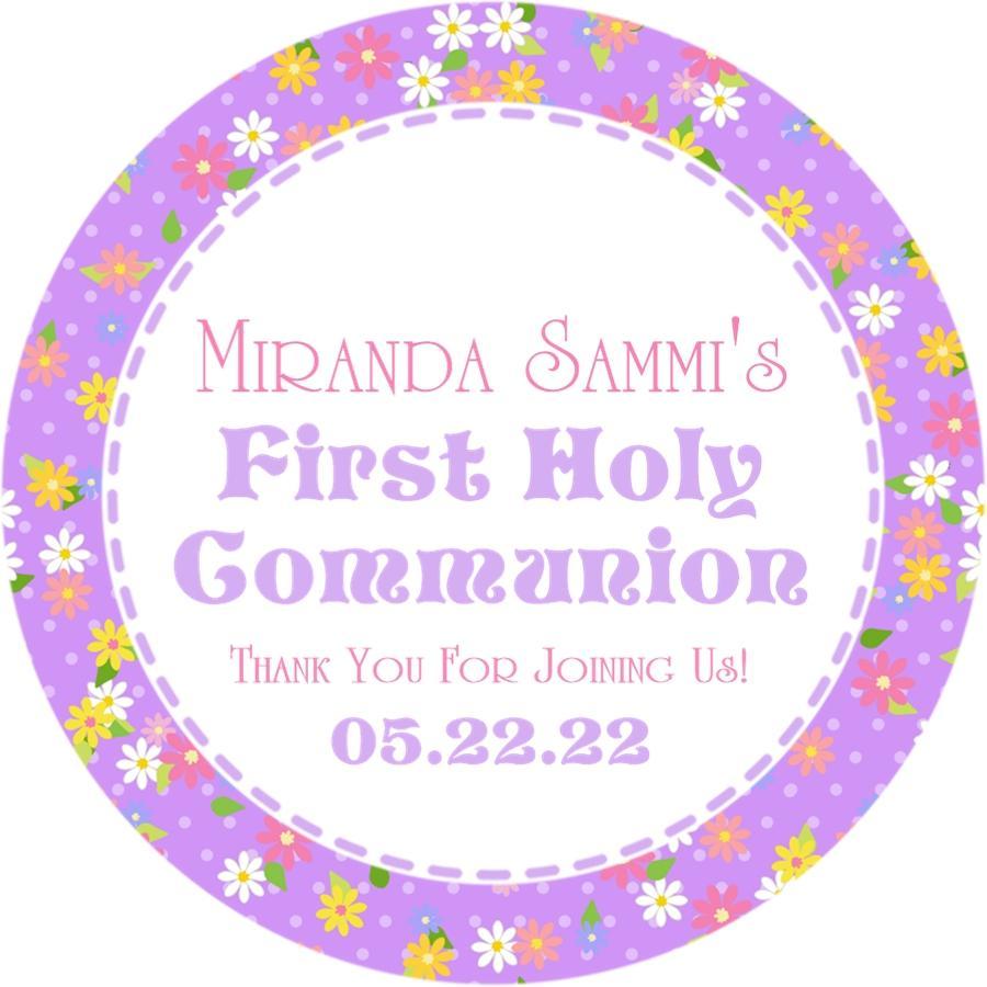 Purple Floral First Holy Communion Stickers for Girls – Personalized ...