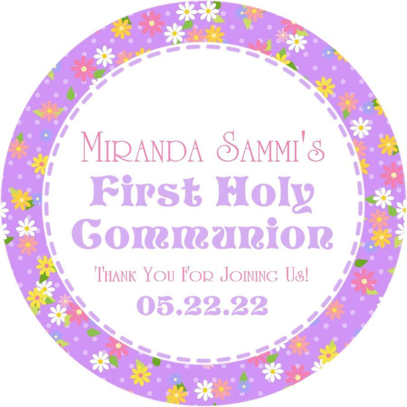 Purple Floral First Holy Communion Stickers for Girls – Personalized ...