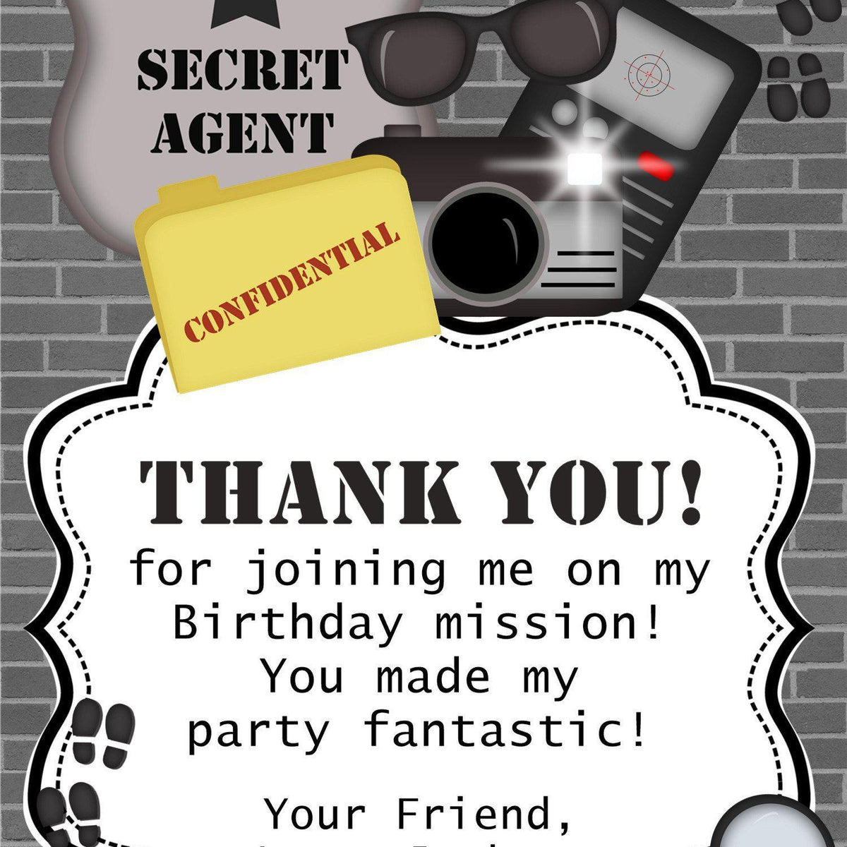 Secrat Agent Spy Birthday Thank You Cards — Party Beautifully