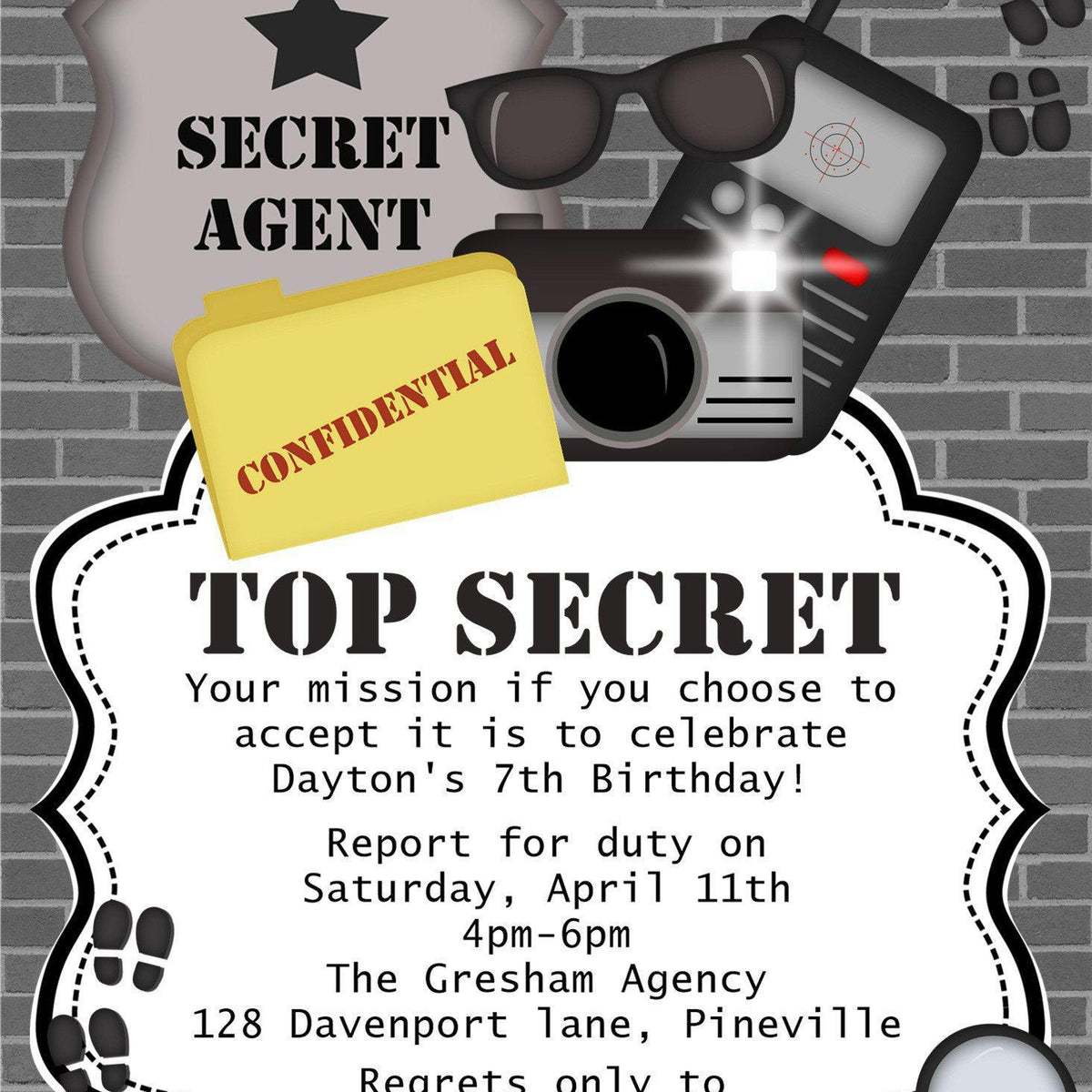 Secret Agent Birthday Party Invitations – Spy Invitations – Party ...